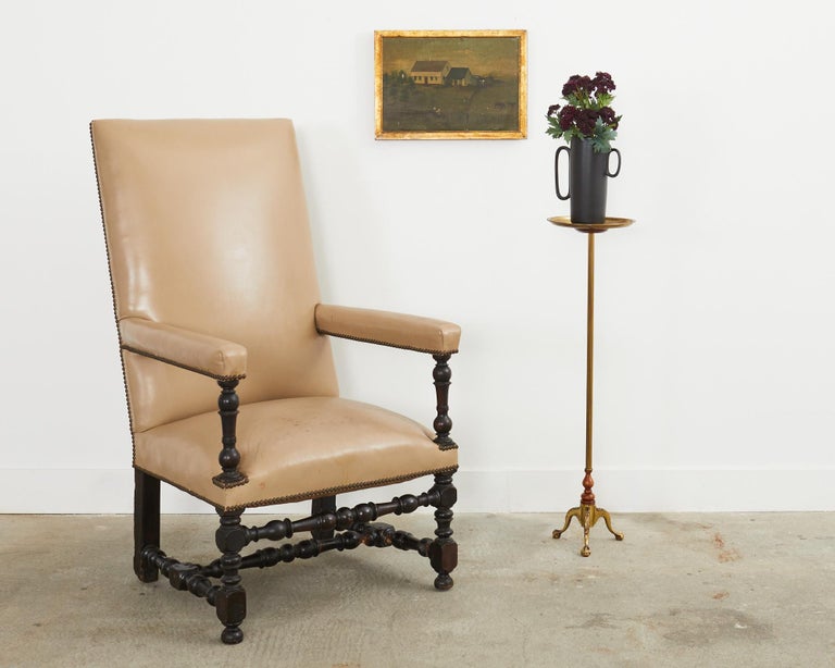 Louis XIII Style Walnut Leather Library Chair or Throne Chair For Sale ...