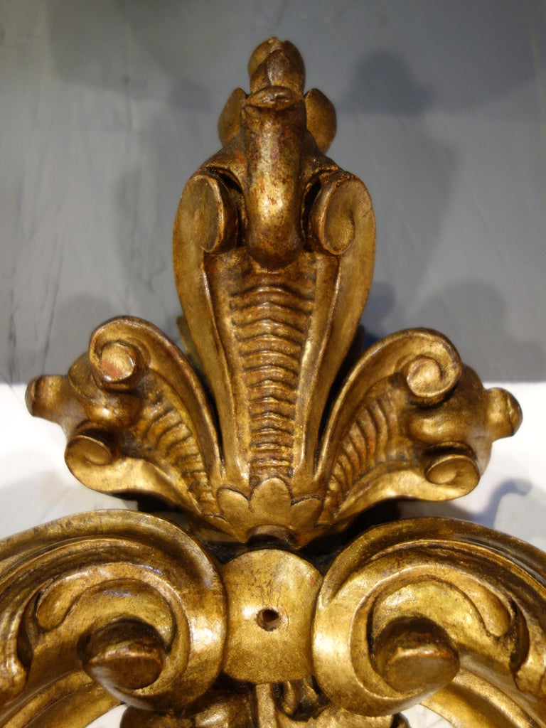 Louis XIV Baroque Style Italian Carved Giltwood Pair of Sconces, circa ...