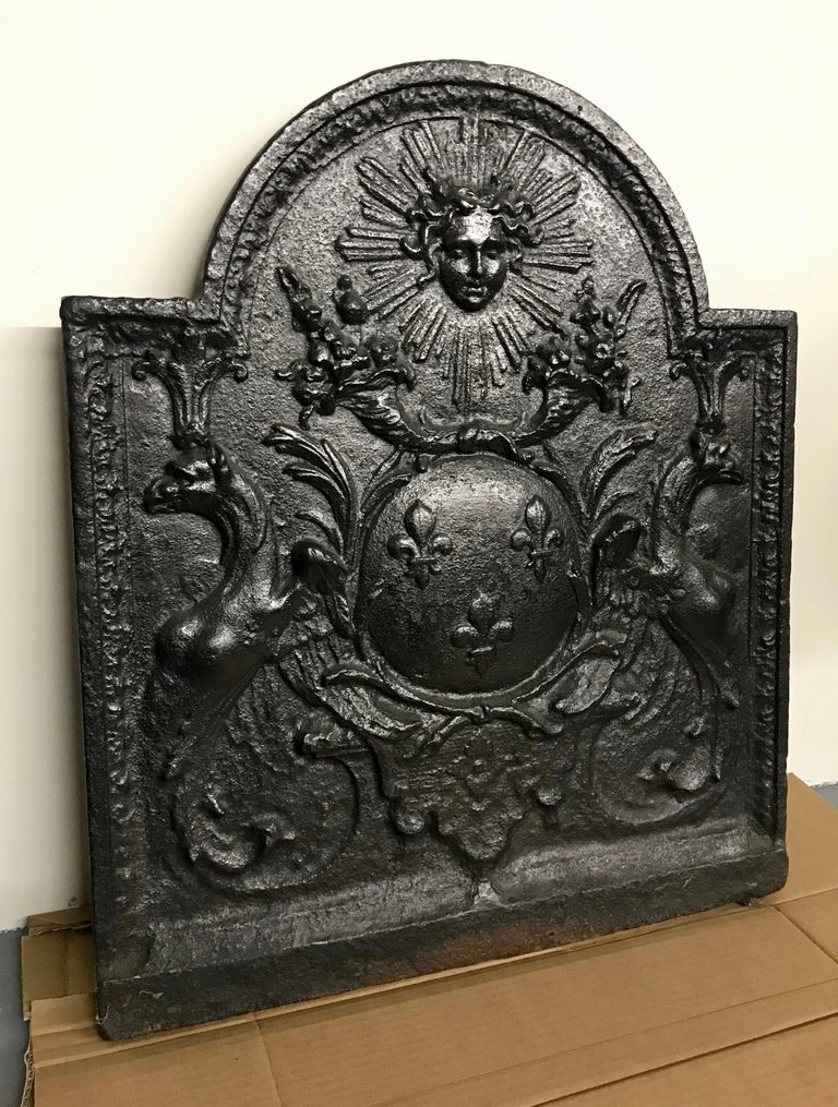 Louis XIV Cast Iron Fireback Featuring the Sun King and Royal Heraldic ...