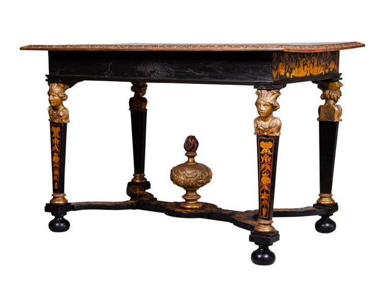 Louis XIV Marquetry and Ebonized Writing / Center Table For Sale at 1stDibs