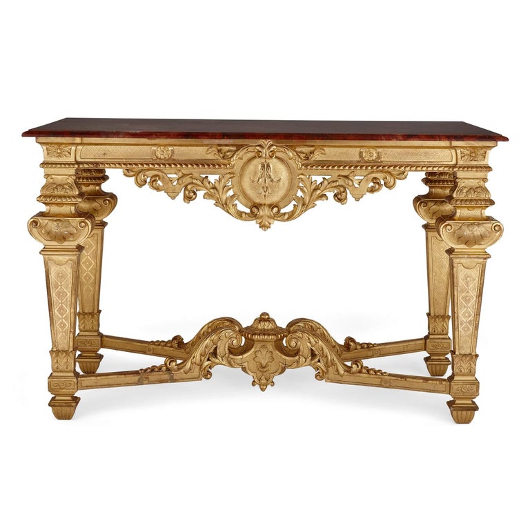 Louis XIV style carved giltwood rectangular console table For Sale at ...