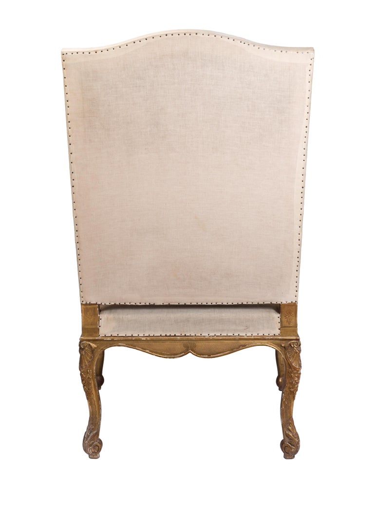 Louis XIV Style High Back Upholstered Armchair with Carved Giltwood ...