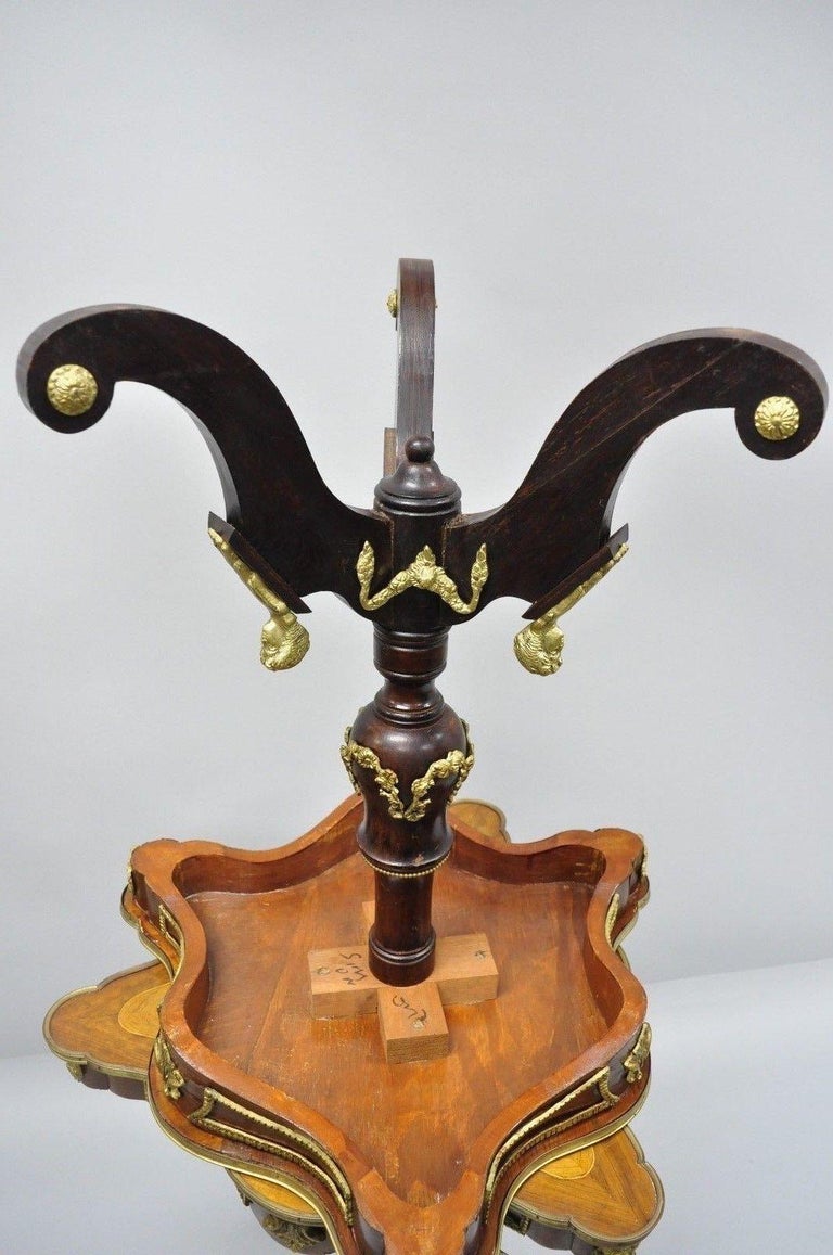 Louis XV French Style Repro Marquetry Inlay Side Tables Bronze Figures ...