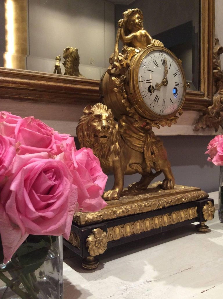 Louis XV Lion Mantel Clock Gilded Bronze, circa 1770 For Sale at 1stDibs