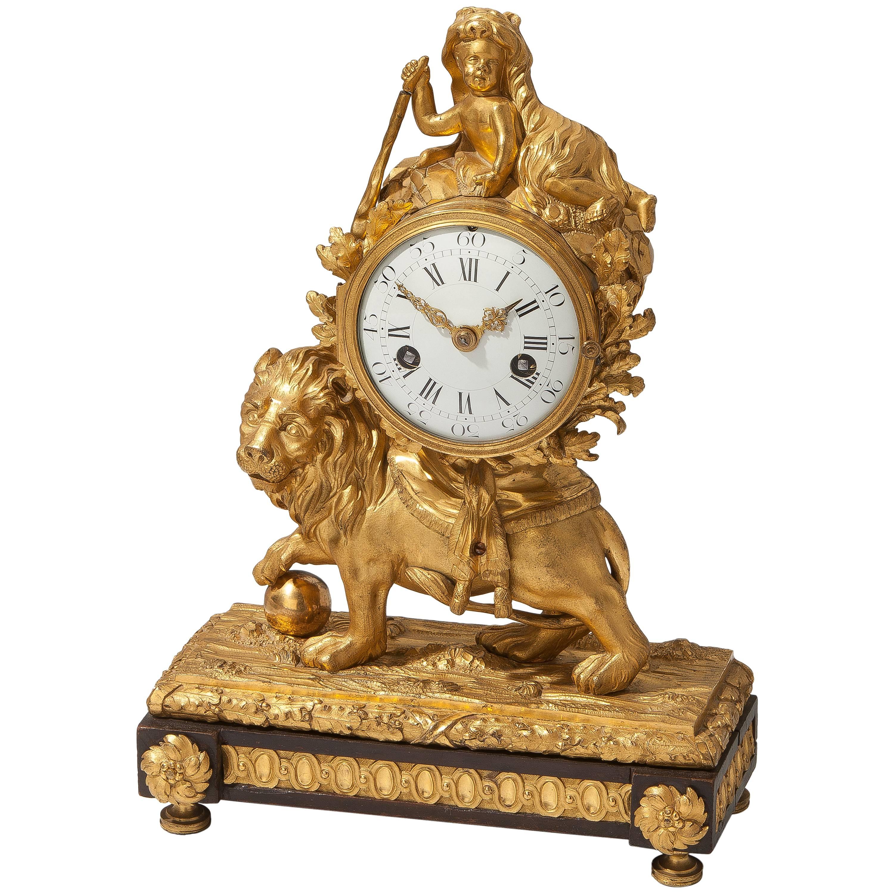 Louis XV Lion Mantel Clock Gilded Bronze, circa 1770 For Sale at 1stDibs
