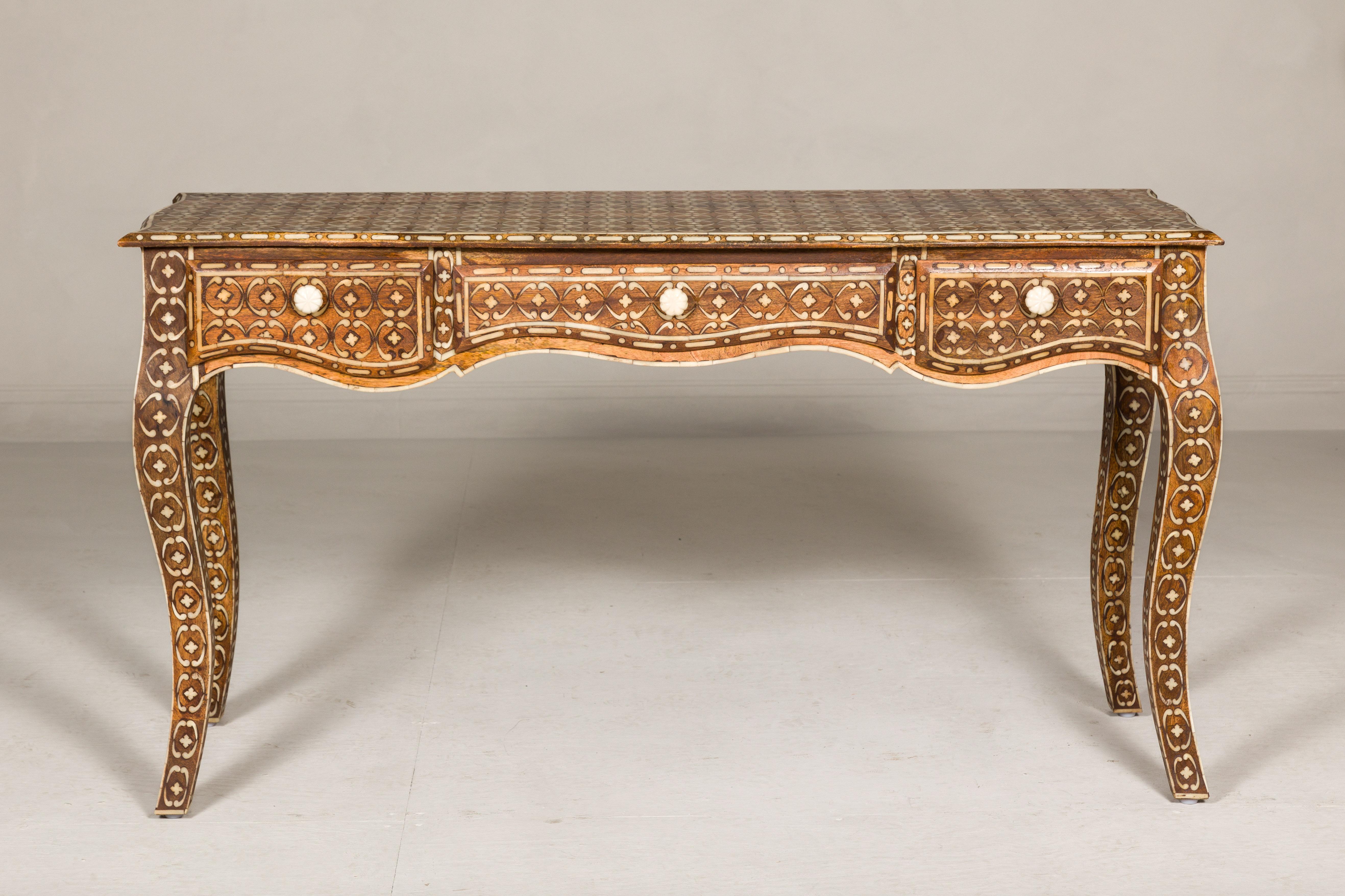 Louis XV Style Anglo-Indian Console Table with Three Drawers and Bone ...