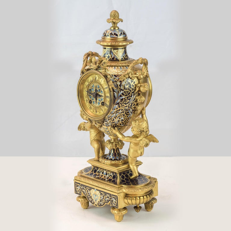 Louis XV Style Champleve Enamel and Gilt Bronze Clock For Sale at 1stDibs