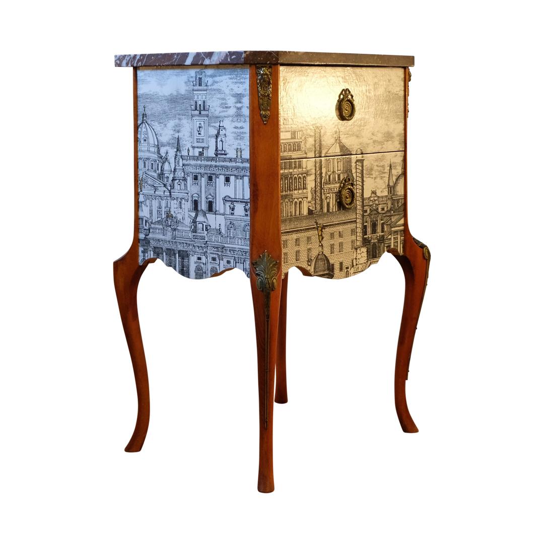 Louis XV Style Chest with Fornasetti Pattern of Ancient Rome and Marble ...
