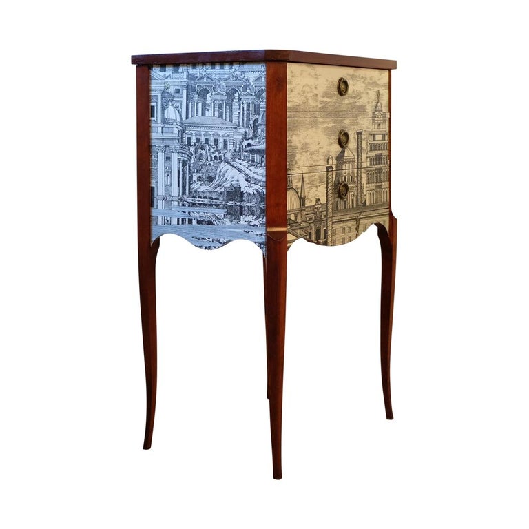 Louis XV Style Chest with Fornasetti Pattern of Ancient Rome and Wooden ...