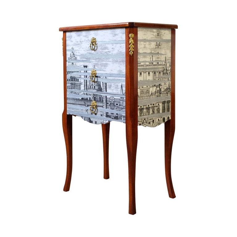 Louis XV Style Chest with Fornasetti Pattern of Ancient Rome and Wooden ...