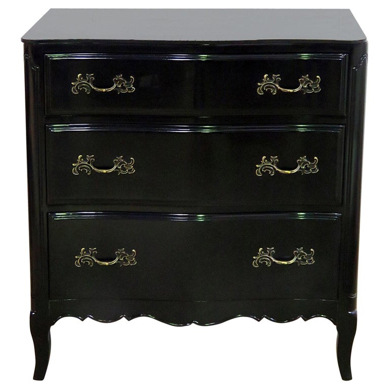 Ebonized French Country Louis XV Style Three Drawer Commode Night Stand ...