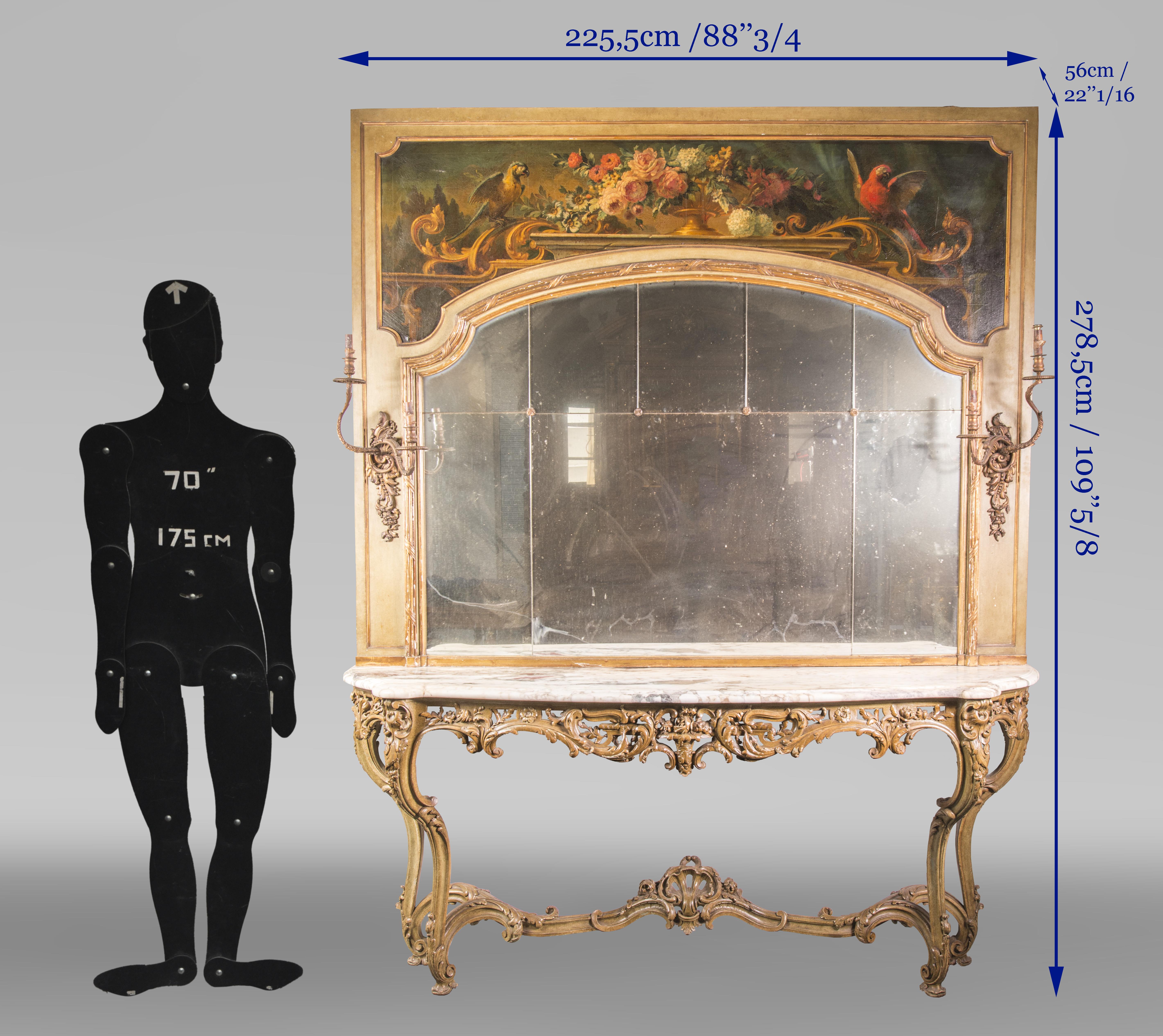 Louis XV style console and its mirror For Sale at 1stDibs