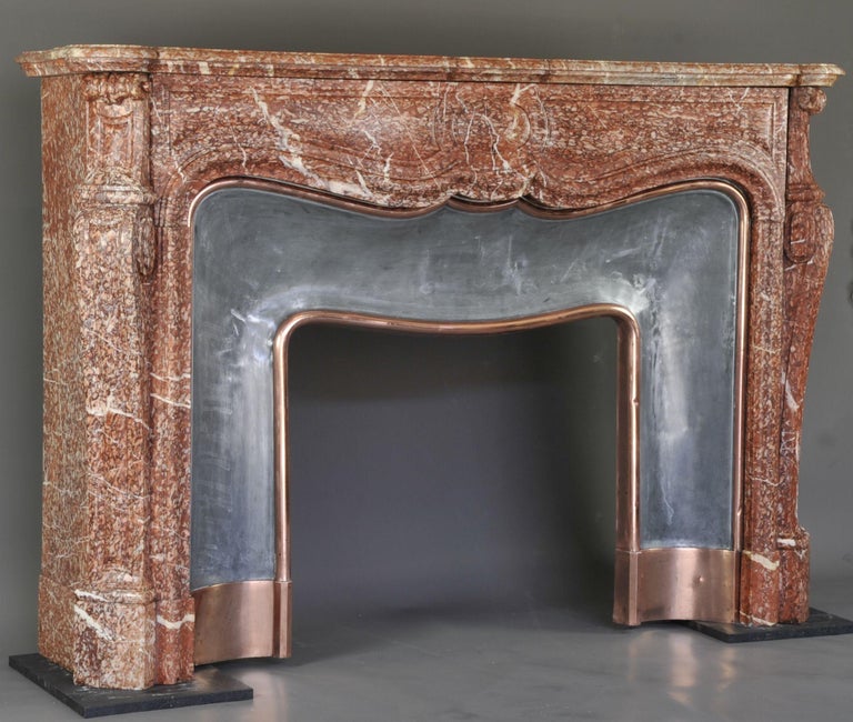 Louis XV Style Fireplace in Pink Marble For Sale at 1stDibs