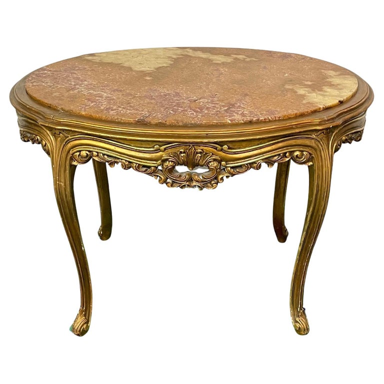 Louis XV Style French Center, End Table, Giltwood, Marble Top, Accent ...