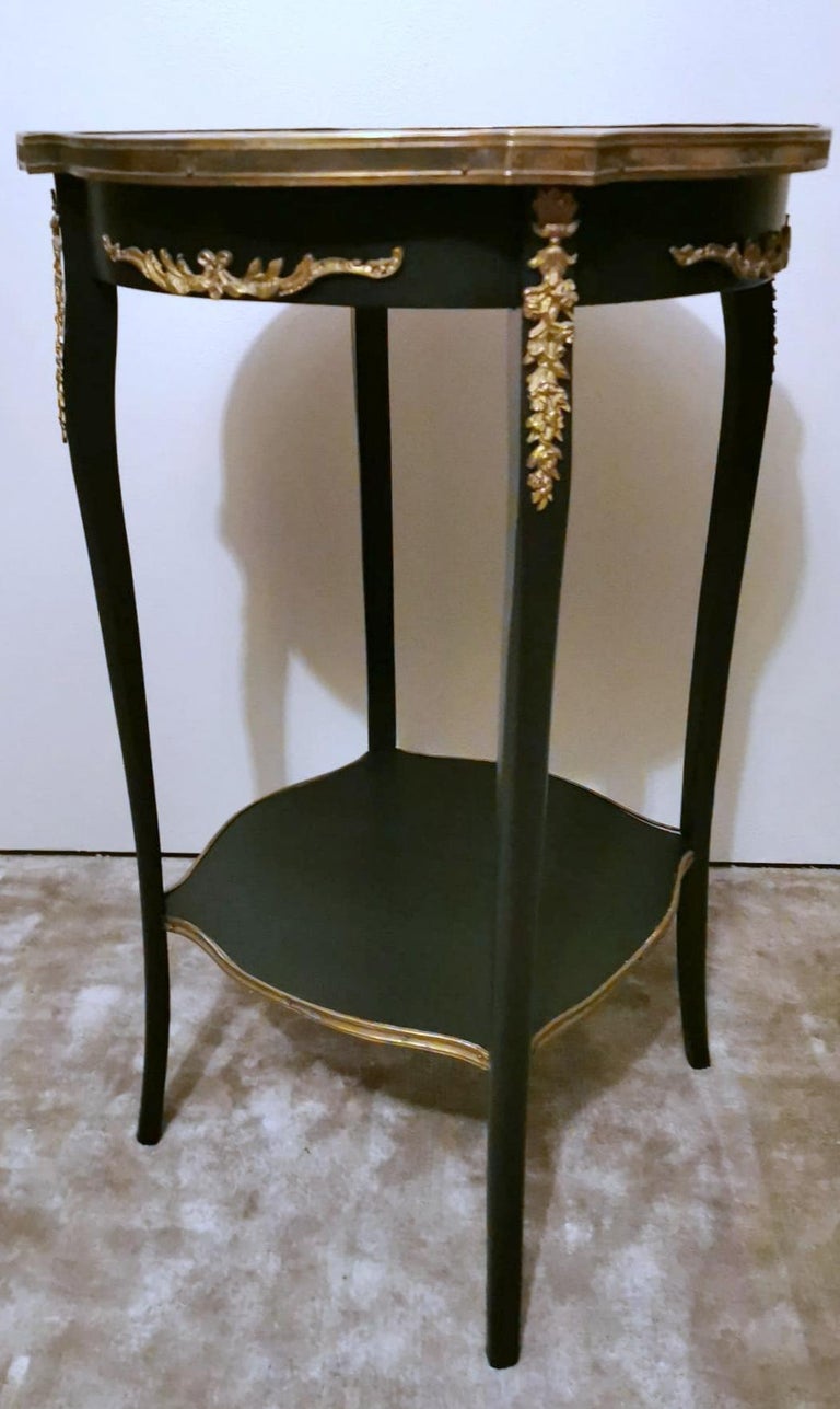 Louis XV Style French Side Table in Ebonized Wood and Marble Top For ...