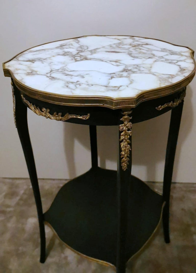 Louis XV Style French Side Table in Ebonized Wood and Marble Top For ...
