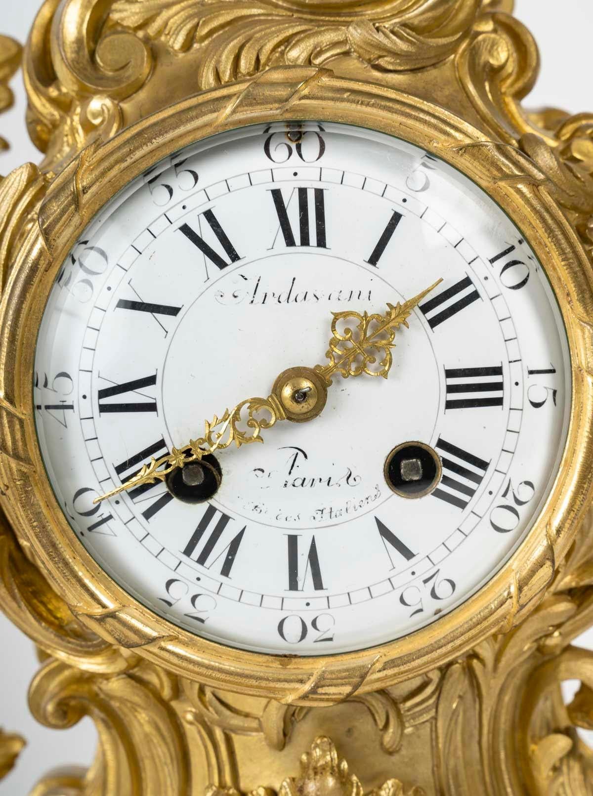Louis XV Style Gilt Bronze Mantel Set, 19th Century. For Sale at 1stDibs