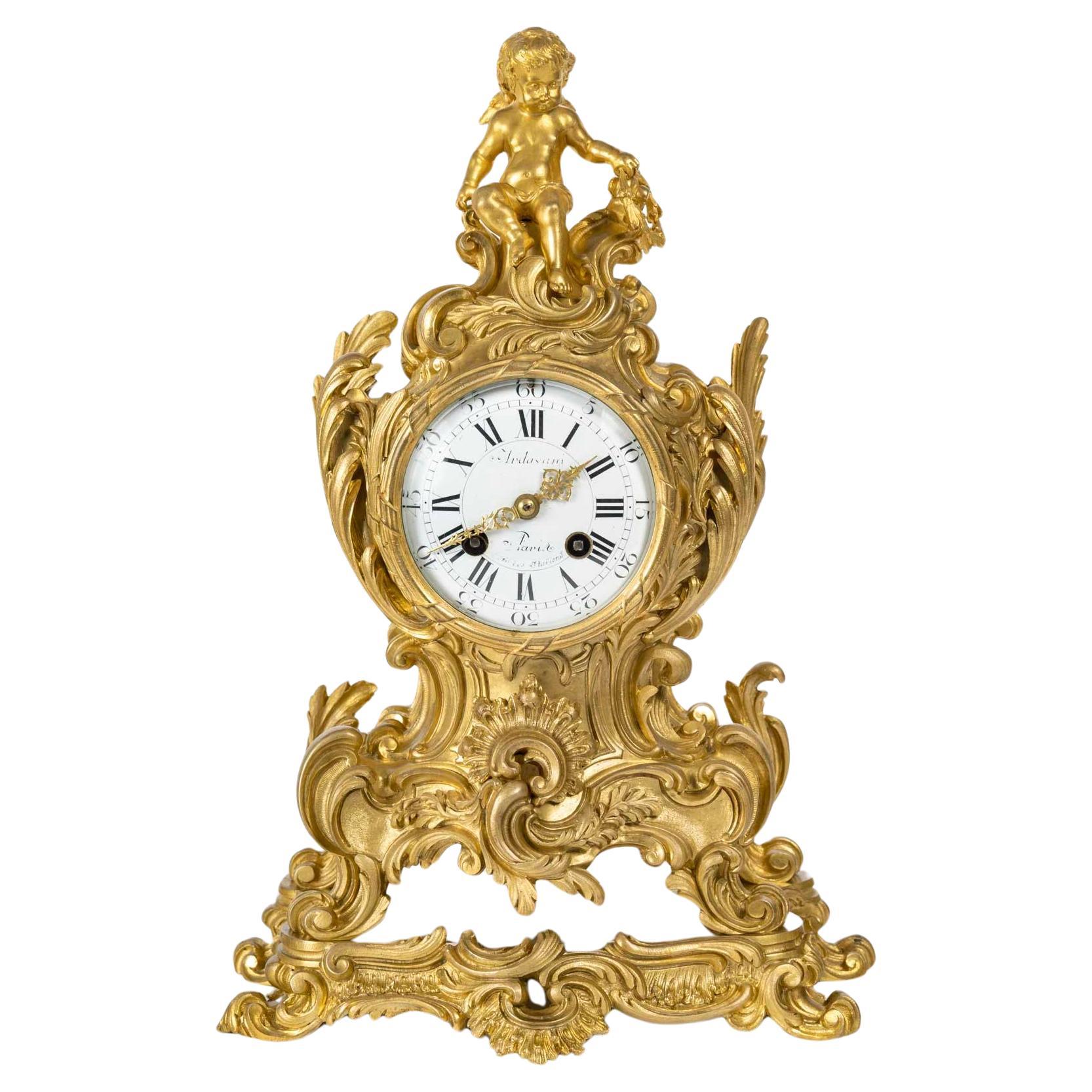 Louis XV Style Gilt Bronze Mantel Set, 19th Century. For Sale at 1stDibs