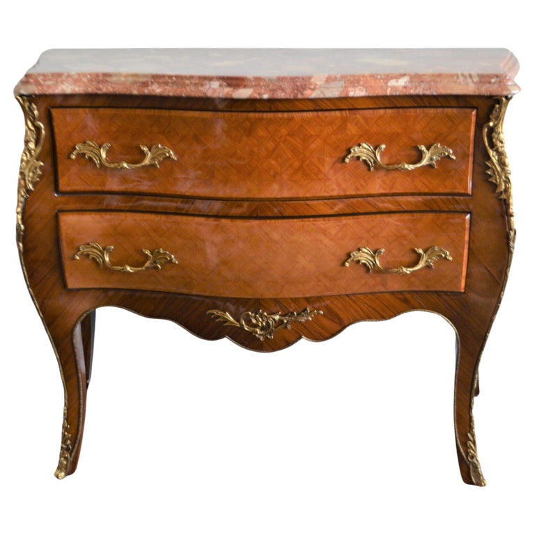 Louis XV Style Lacquered Commode, Bronze Details, Original Marble Top ...