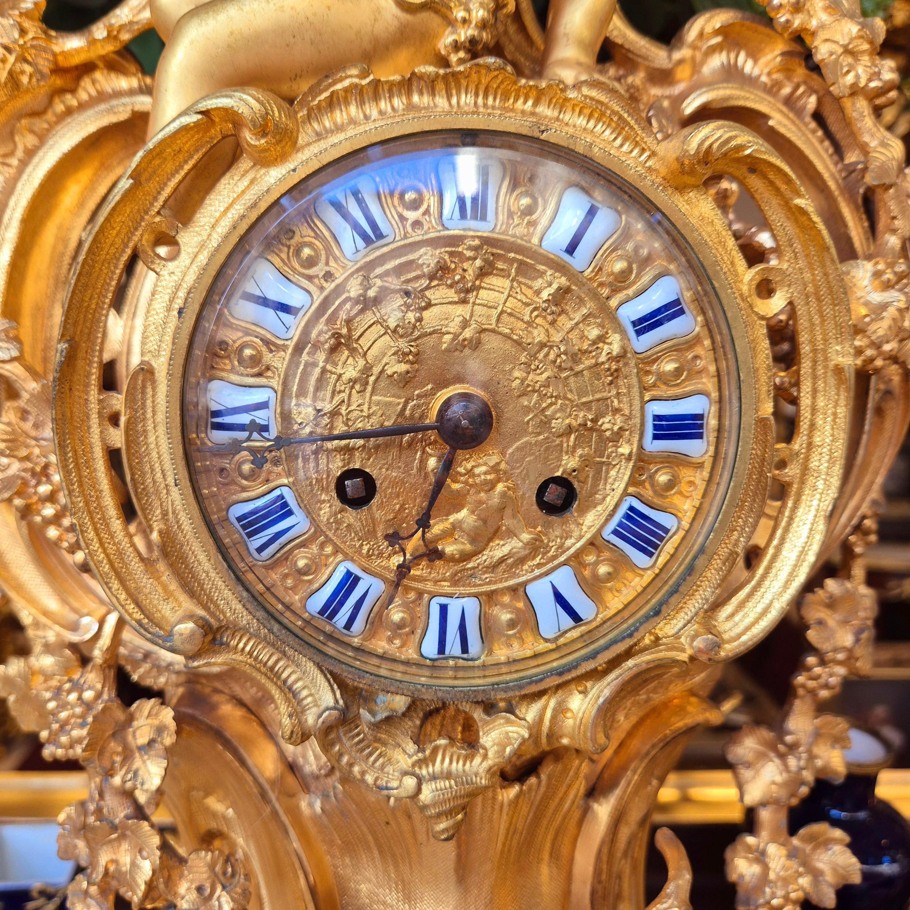 Louis XV style mantel set in gilded bronze decorated with putti, 19th ...