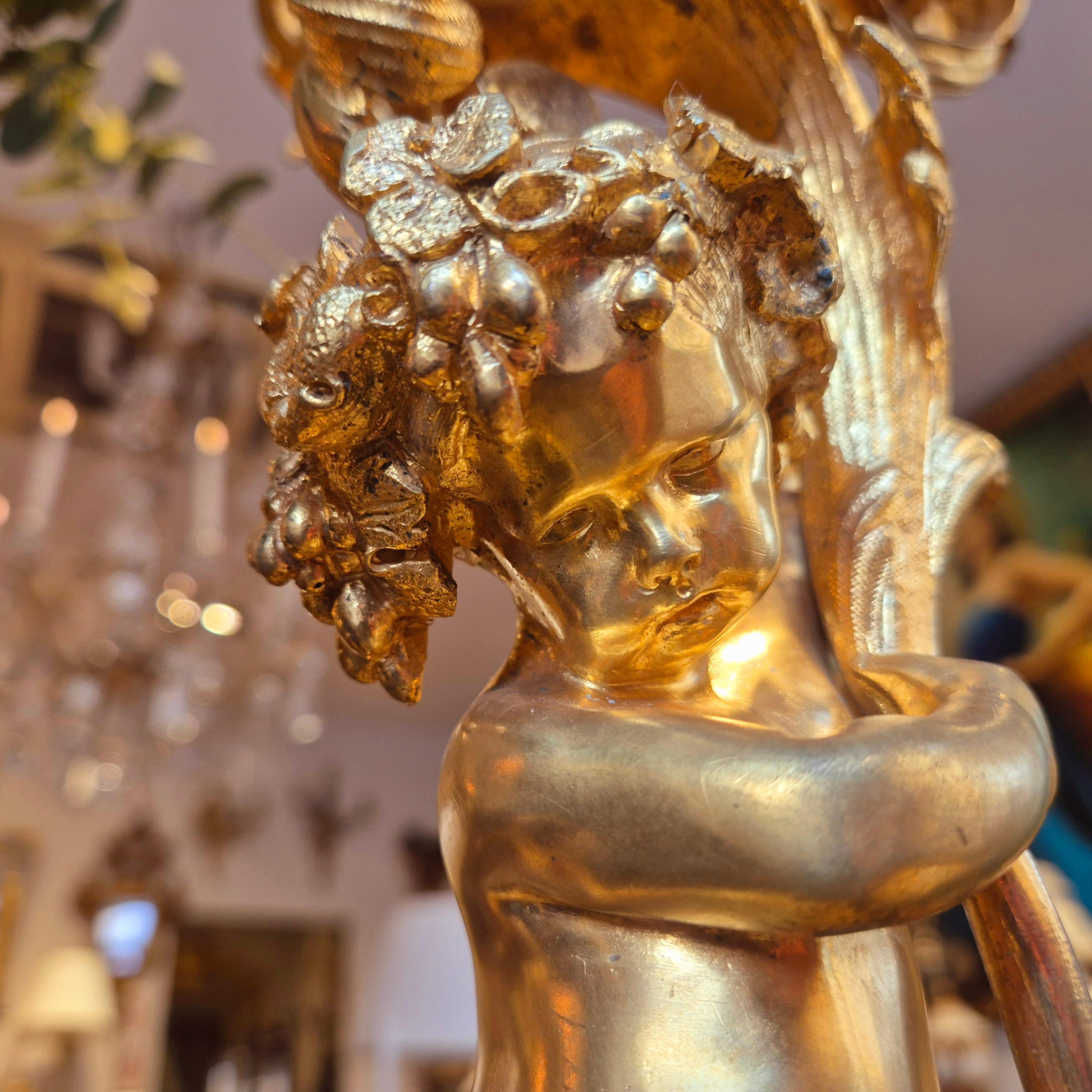 Louis XV style mantel set in gilded bronze decorated with putti, 19th ...