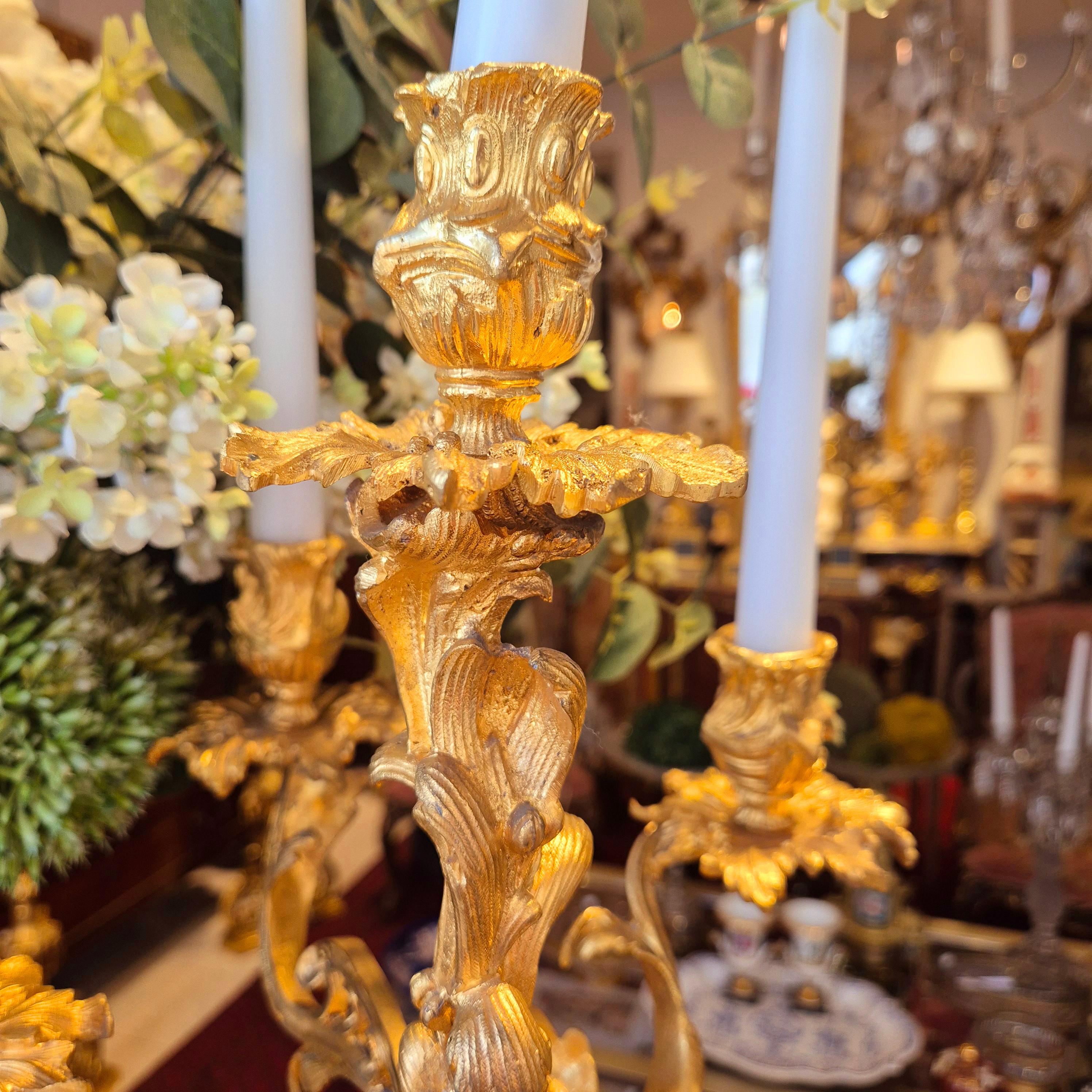 Louis XV style mantel set in gilded bronze decorated with putti, 19th ...
