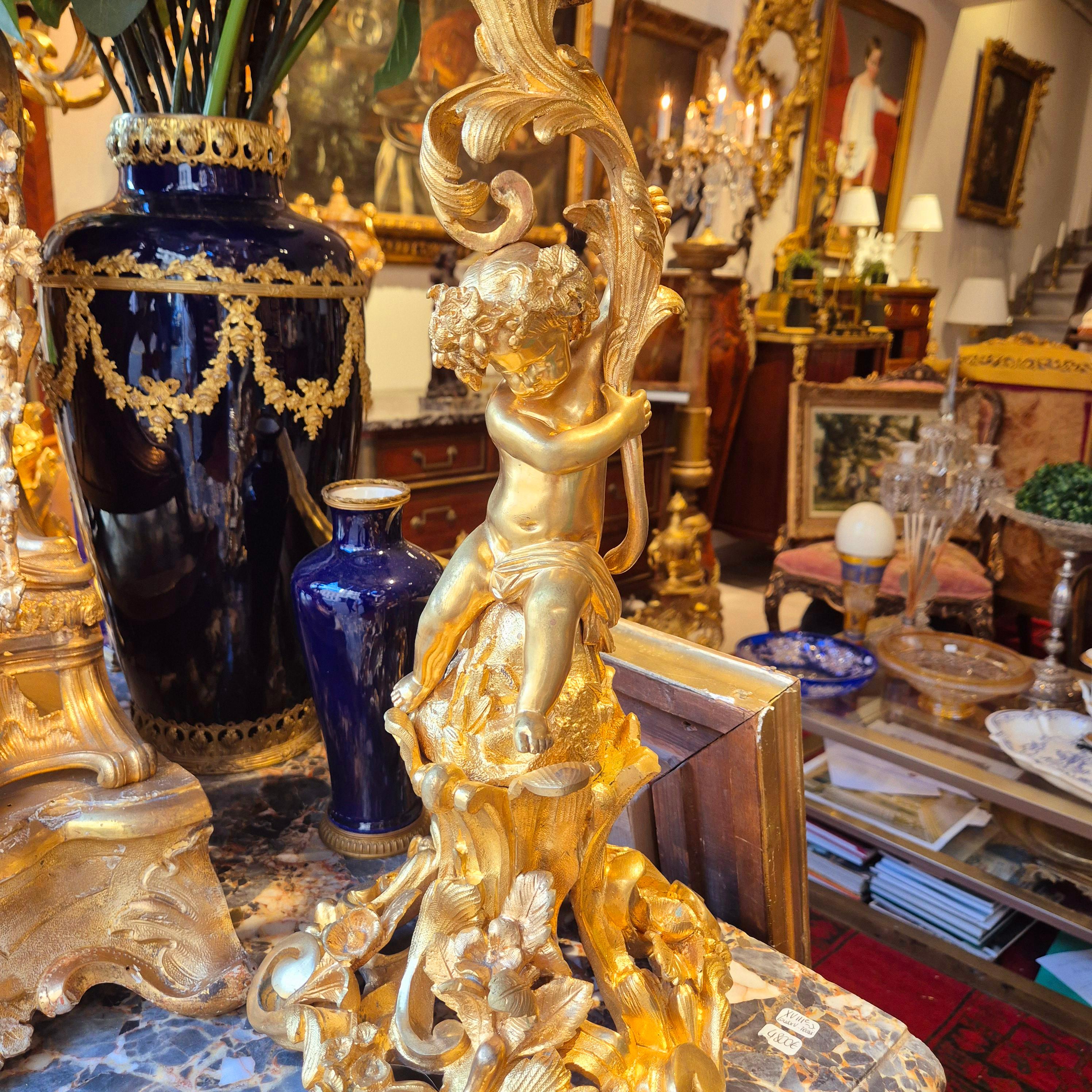 Louis XV style mantel set in gilded bronze decorated with putti, 19th ...