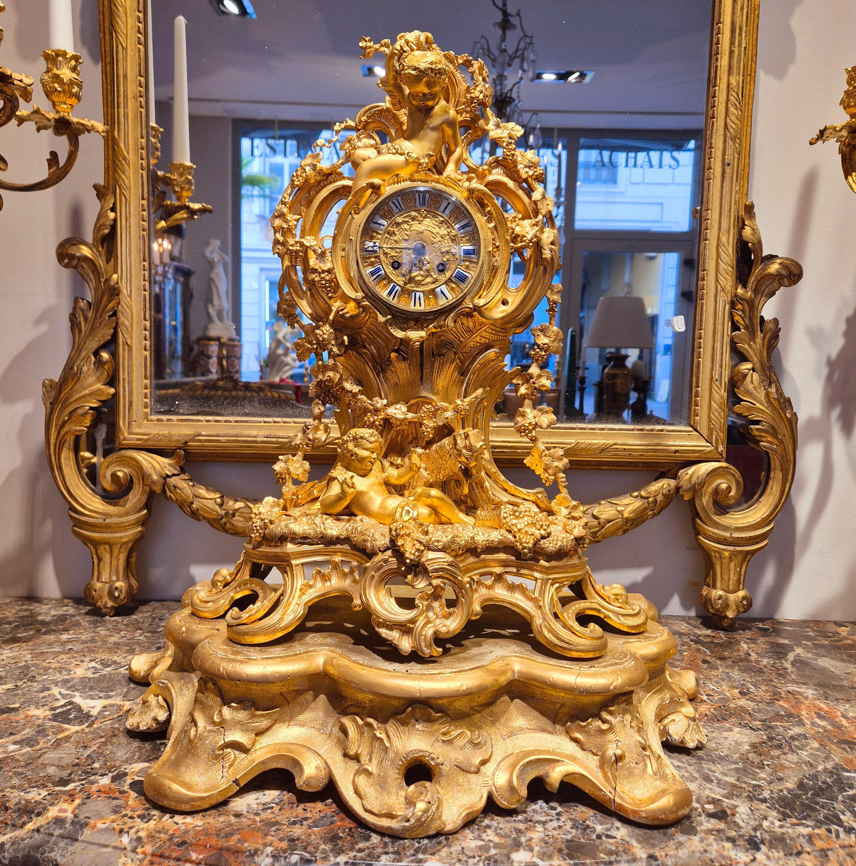 Louis XV style mantel set in gilded bronze decorated with putti, 19th ...