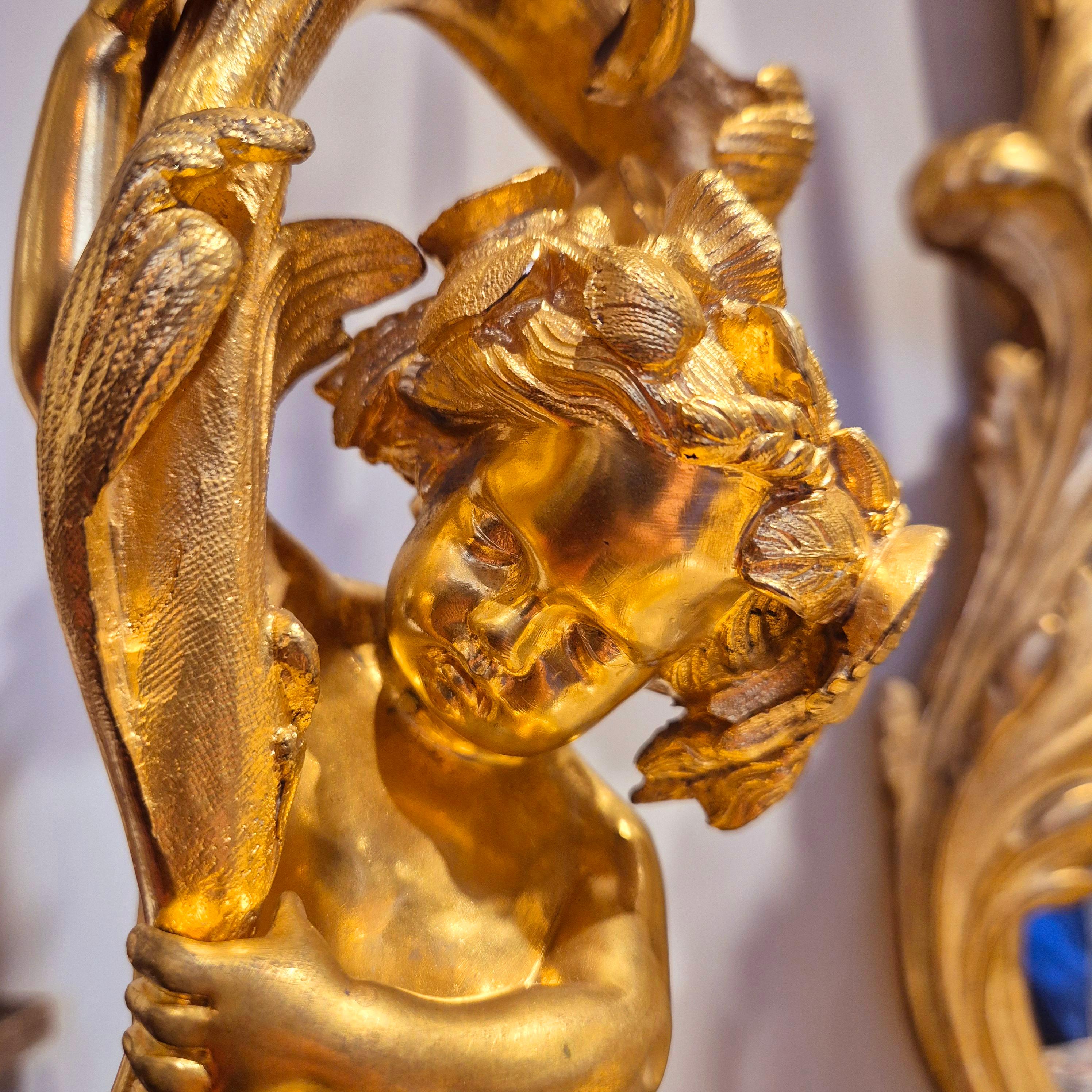 Louis XV style mantel set in gilded bronze decorated with putti, 19th ...