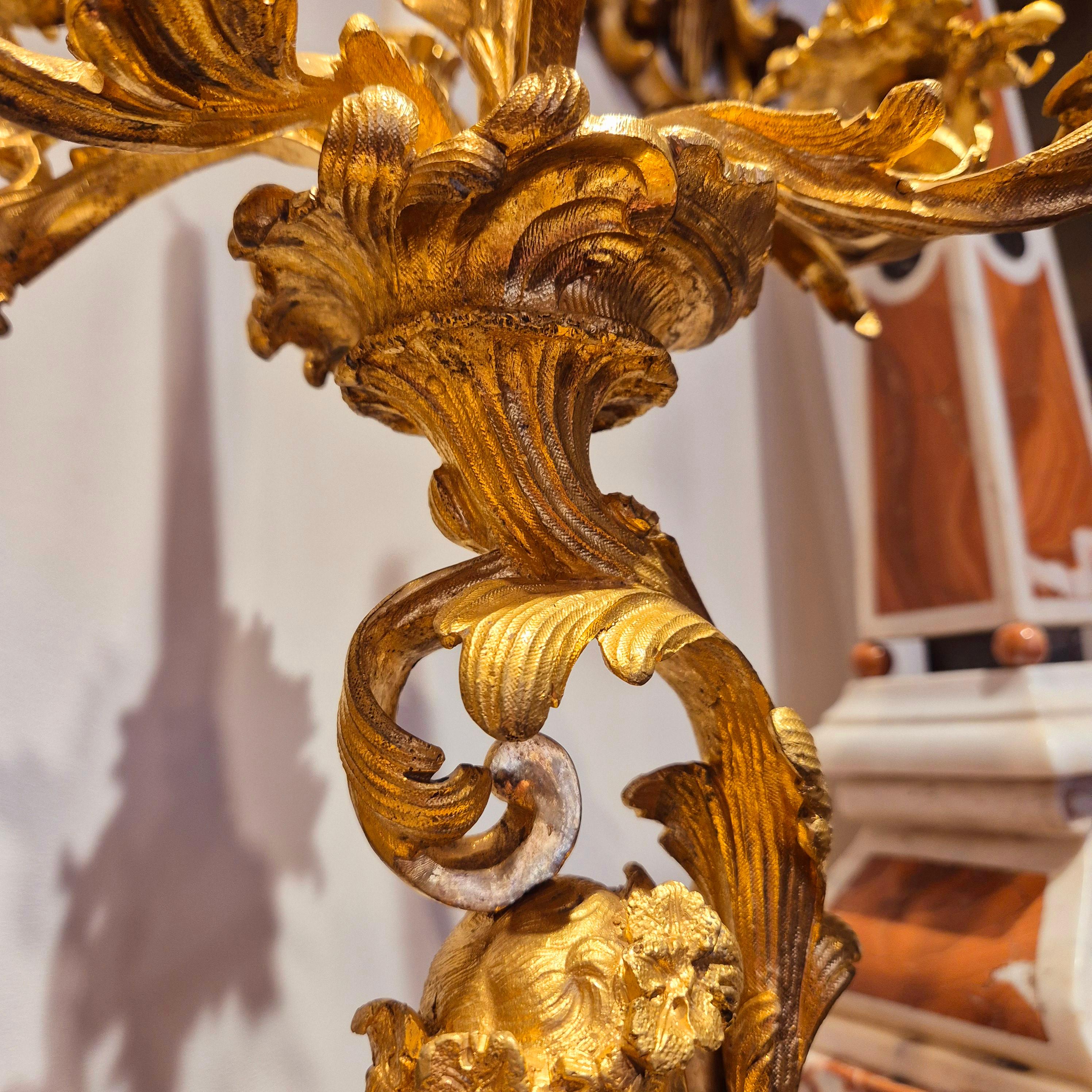 Louis XV style mantel set in gilded bronze decorated with putti, 19th ...