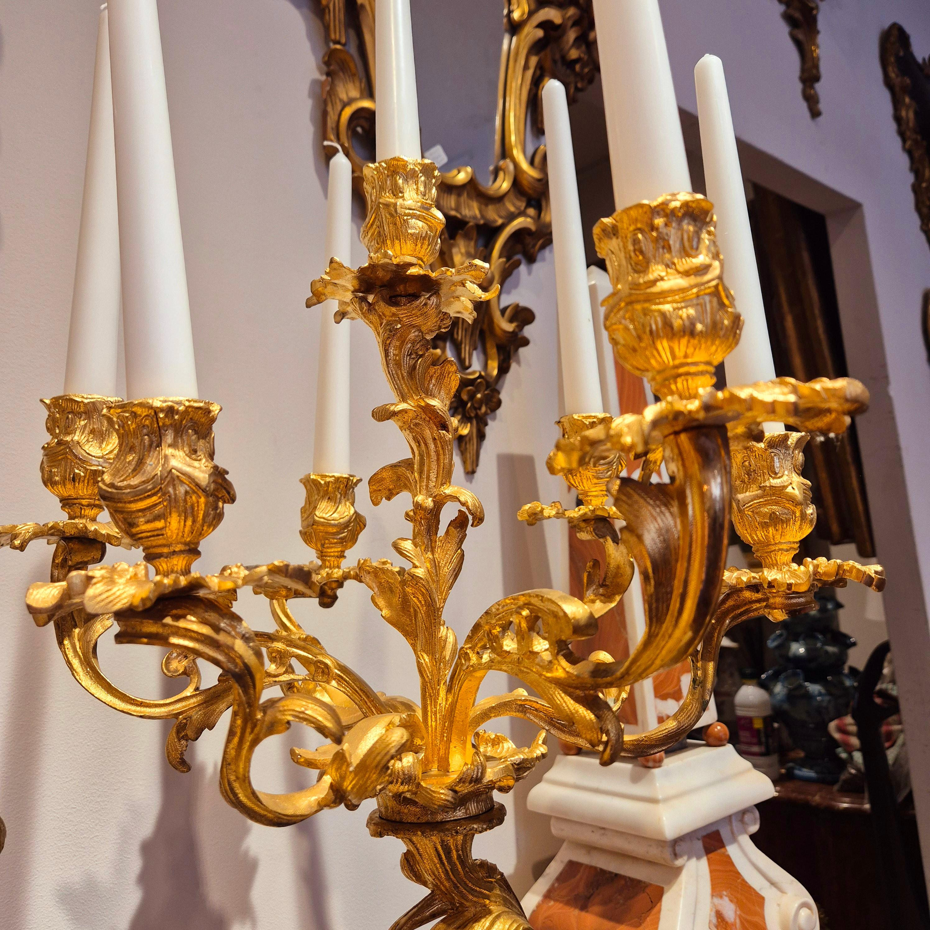 Louis XV style mantel set in gilded bronze decorated with putti, 19th ...