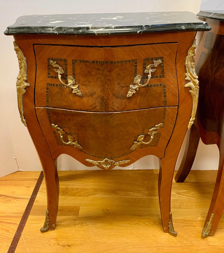 Louis XV Style Marble-Top and Bronze Ormolu Chests, Nightstands at 1stDibs