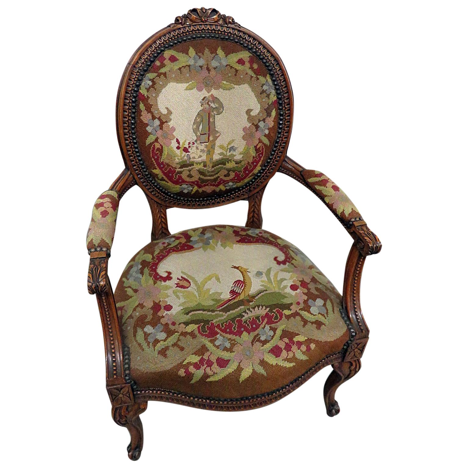 Louis XV Style Needlepoint Armchair For Sale at 1stDibs