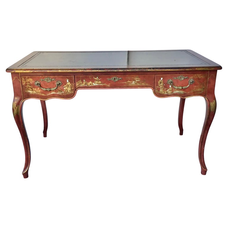 Louis XV Style Red Chinoiserie Writing Table, Desk at 1stDibs