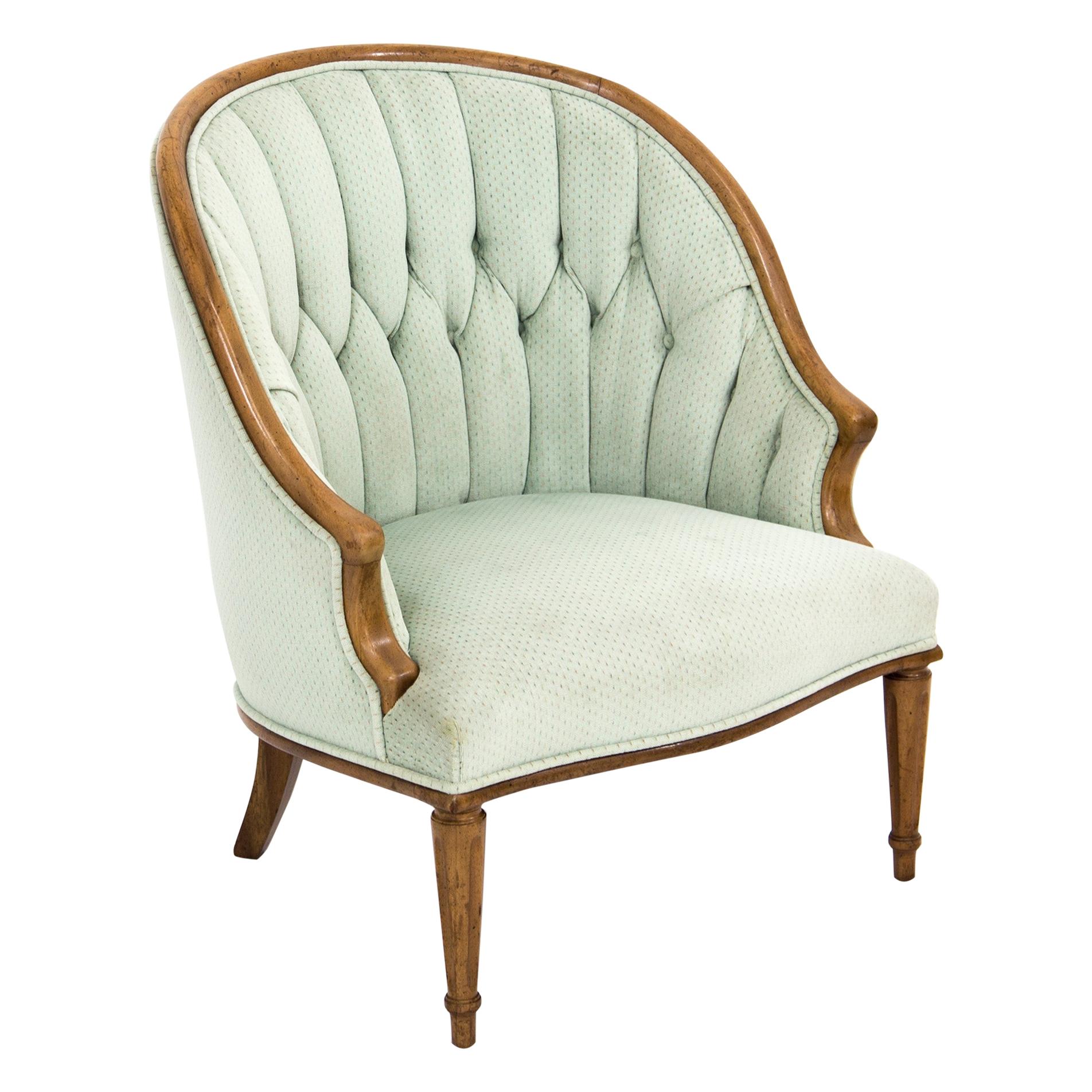 Vintage Channel Back Tub Chair with Carved Wood Frame For Sale at 1stDibs