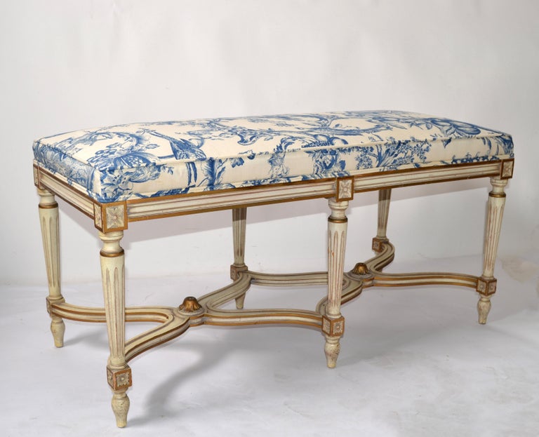 Louis XVI Bench Karges Furniture Co. Hand Carved Hardwood Blue Motif ...