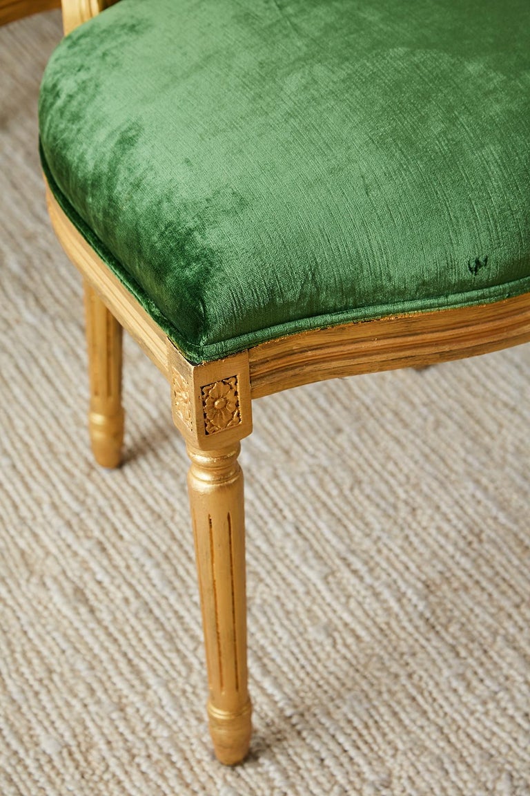 Louis XVI Emerald Green Velvet Gilt Dining Chairs at 1stDibs