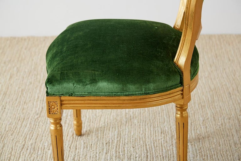 Louis XVI Emerald Green Velvet Gilt Dining Chairs at 1stDibs