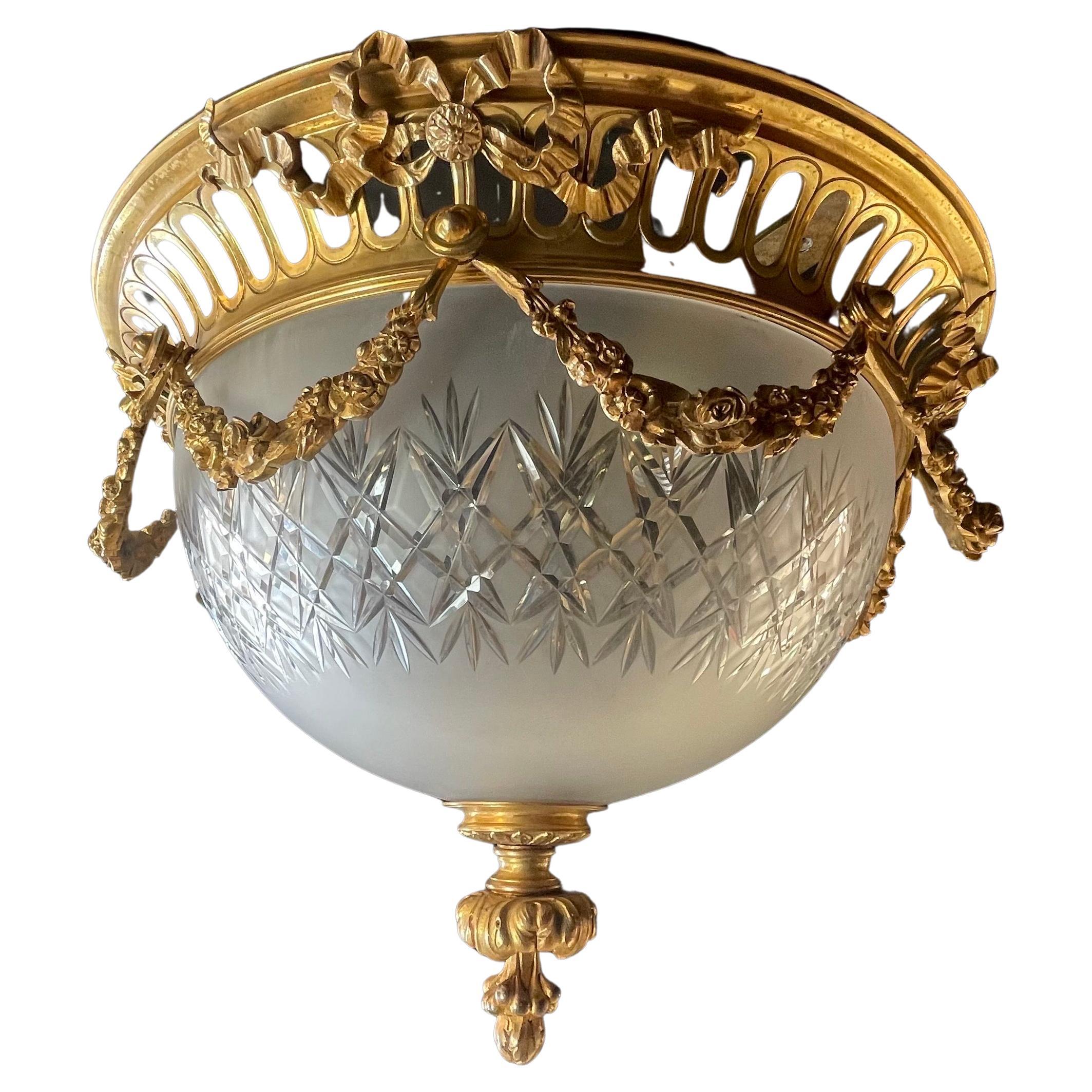 Fine Sherle Wagner Vintage Egg Dart Dore Bronze Cut Crystal Flush Mount ...