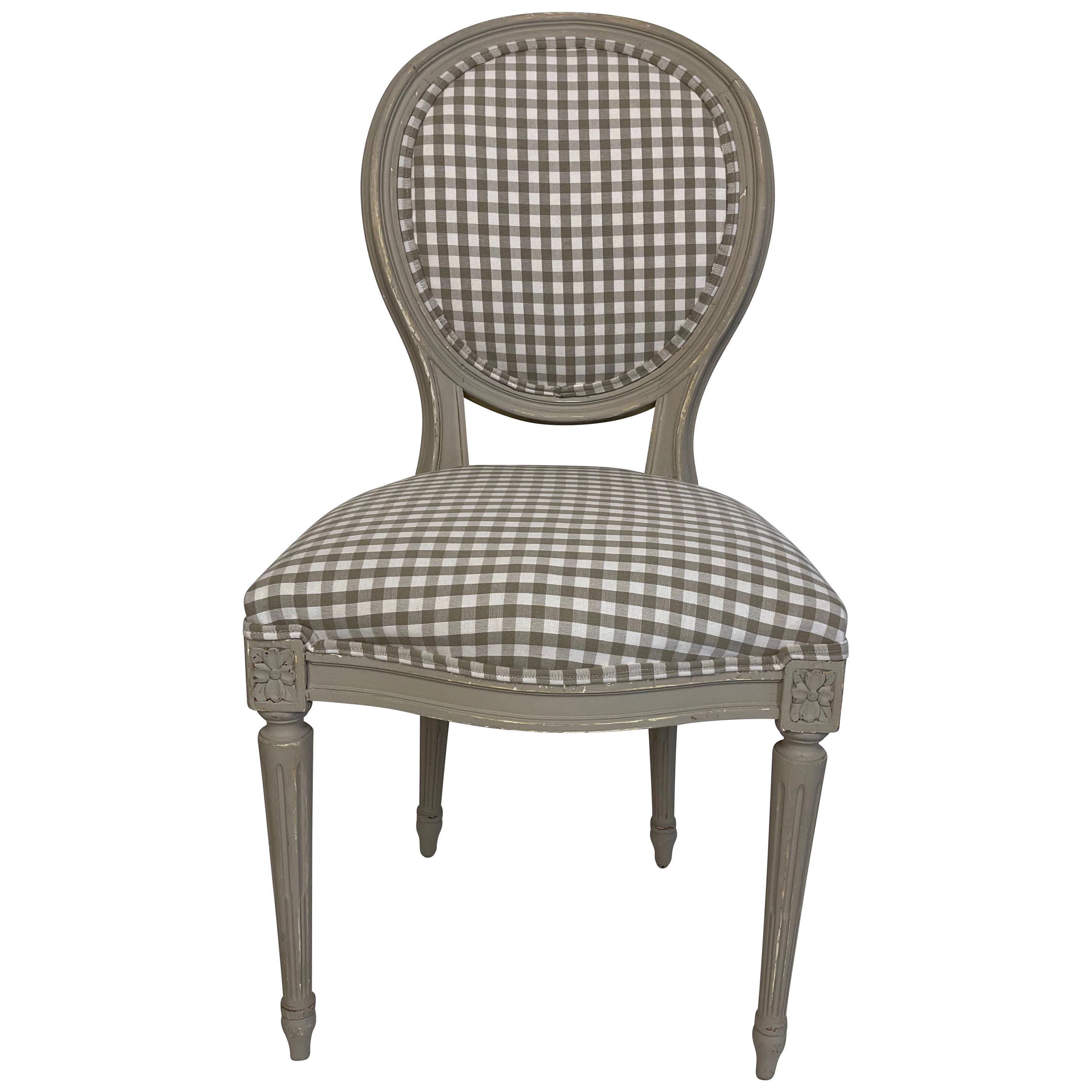 Pair of Louis XVI Grey-Painted Oval Back Side Chairs at 1stDibs