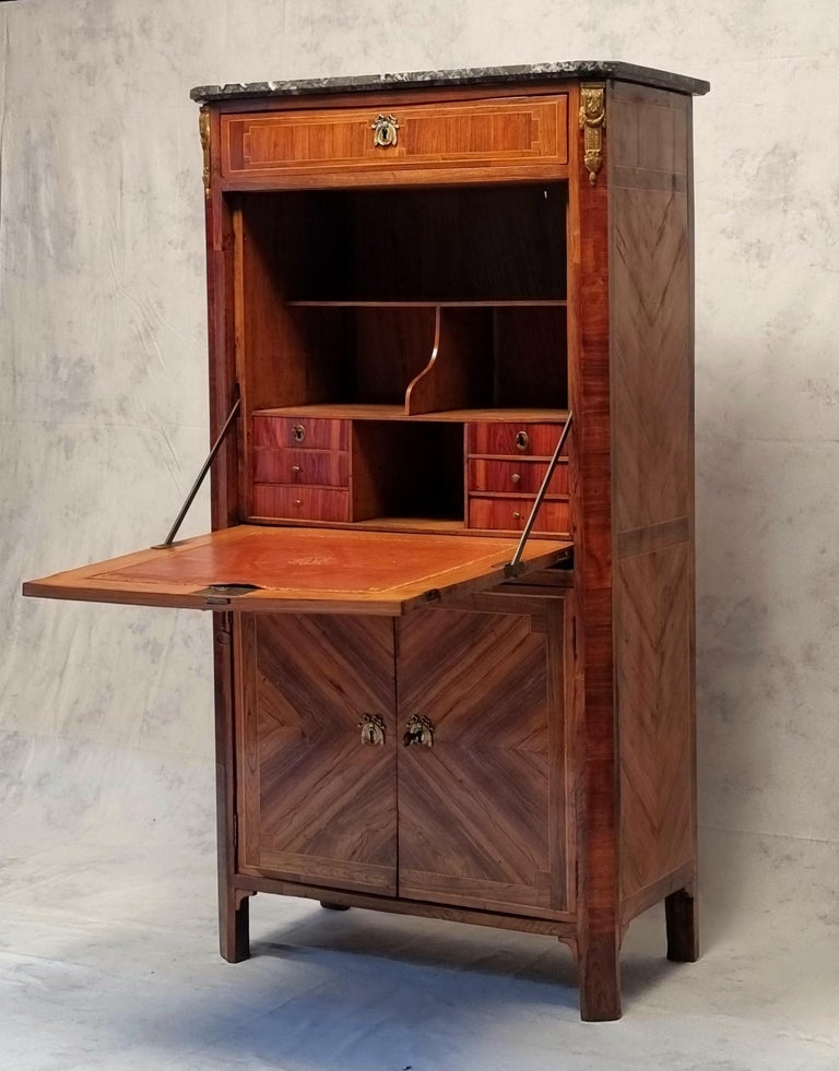Louis XVI Period Right Secretary In Marquetry, Bois De Rose, 18th ...
