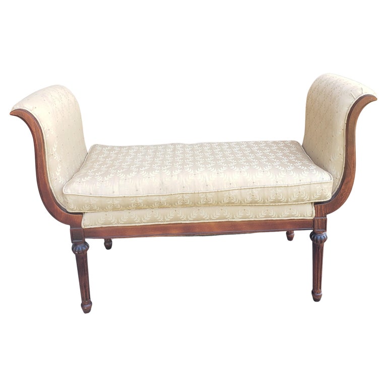 Louis XVI Scroll Arms Mahogany and Upholstered Bench with Pillows For ...