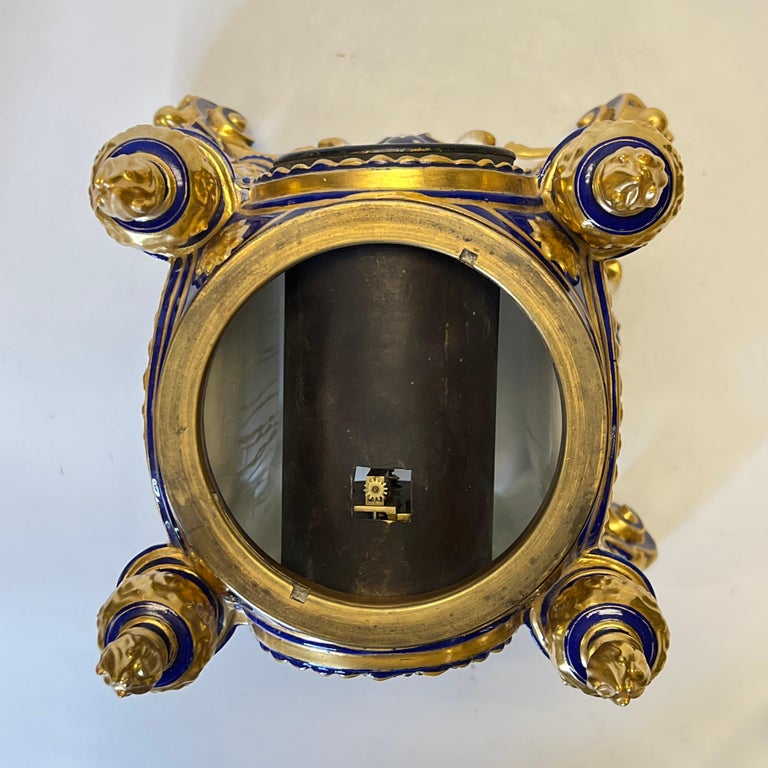 Louis XVI Sevres Style Jeweled Porcelain Mantel Clock For Sale at 1stDibs