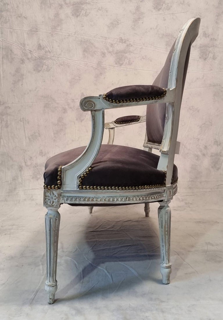 Louis XVI Style Bench, Patinated Wood and Rechampi, 19th For Sale at ...