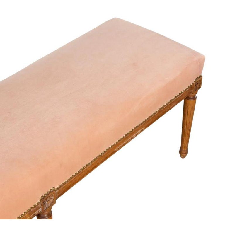 Louis XVI Style Bench with Apricot Velvet Upholstery and Carved Fluted ...