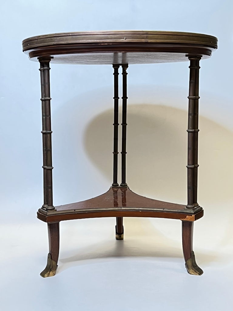 Louis XVI Style Bronze and White Marble Gueridon Table with Bamboo Legs ...