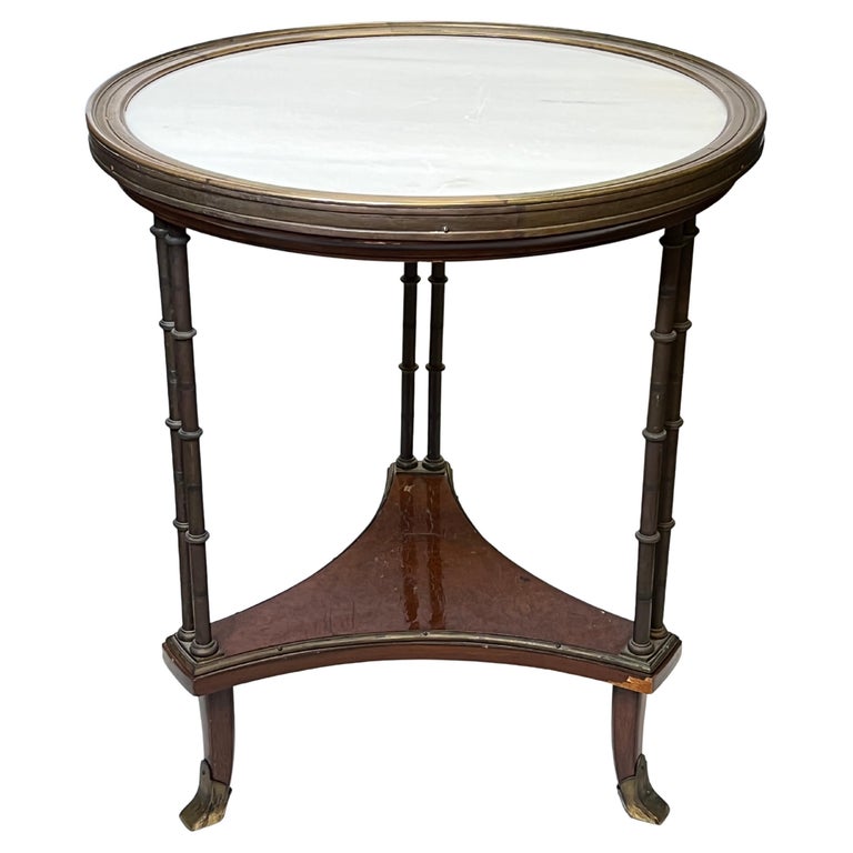 Louis XVI Style Bronze and White Marble Gueridon Table with Bamboo Legs ...