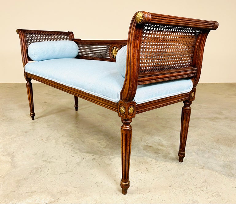 Louis XVI Style Caned Scroll Arm Window Bench With Gold Gilt ...