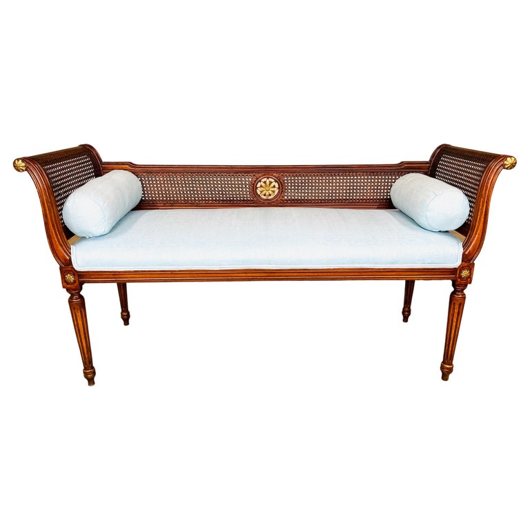 Louis XVI Style Caned Scroll Arm Window Bench With Gold Gilt ...