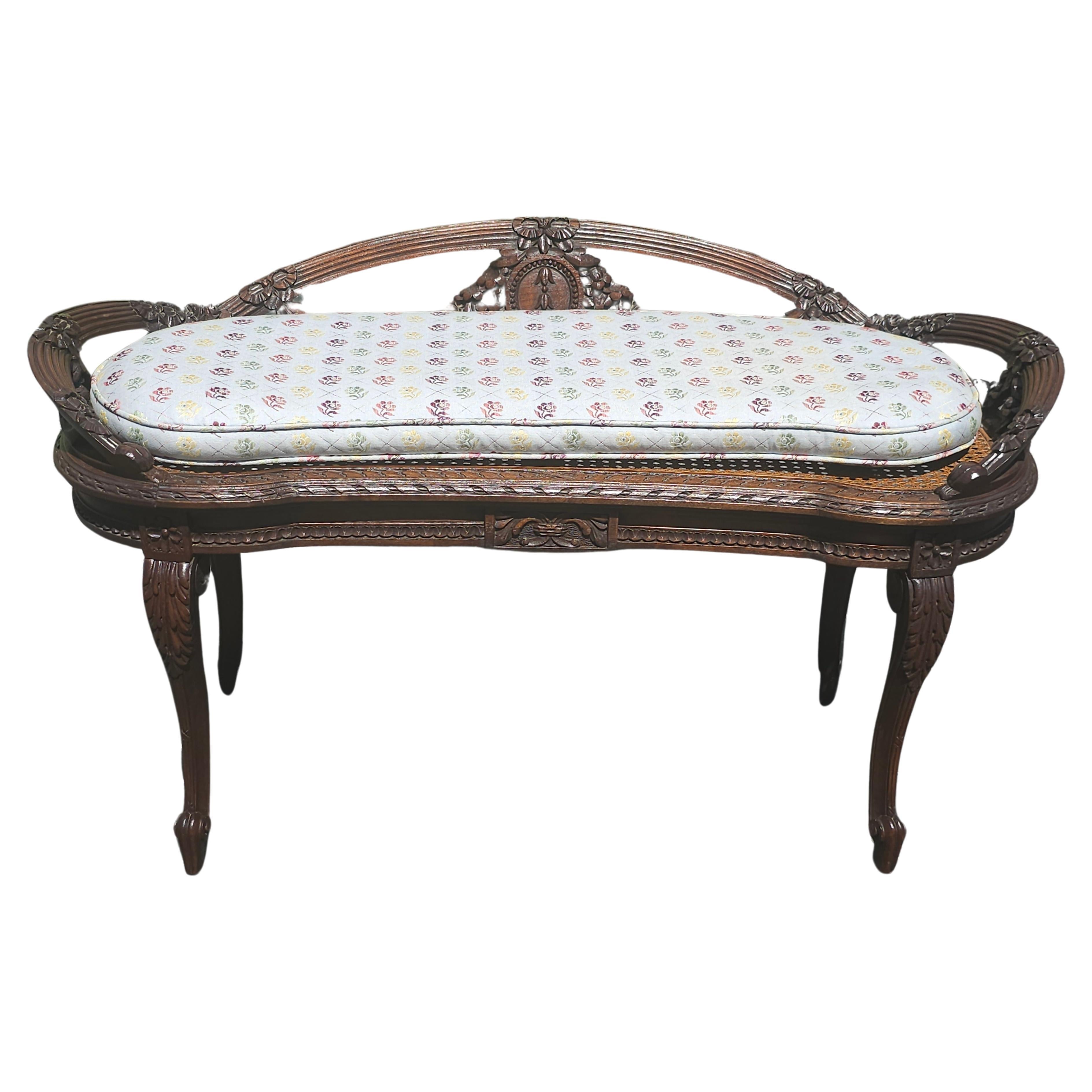 Louis XVI Style Carved Mahogany and Cane Seat Kidney Bench For Sale at ...